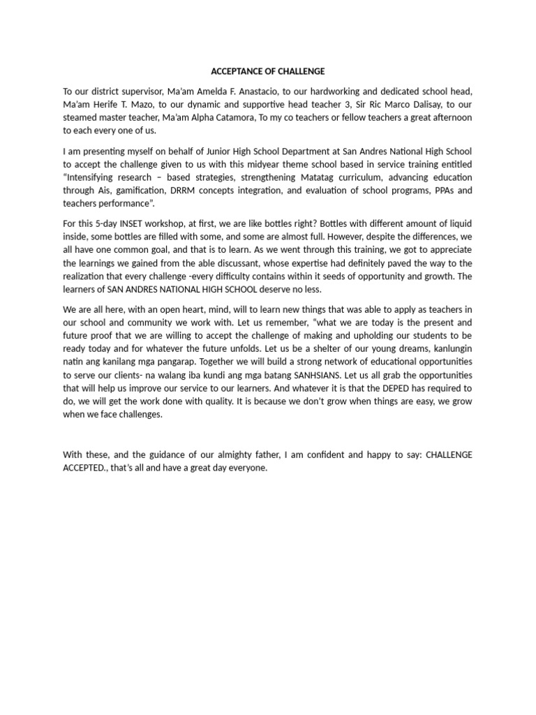 Acceptance of Challenge | PDF