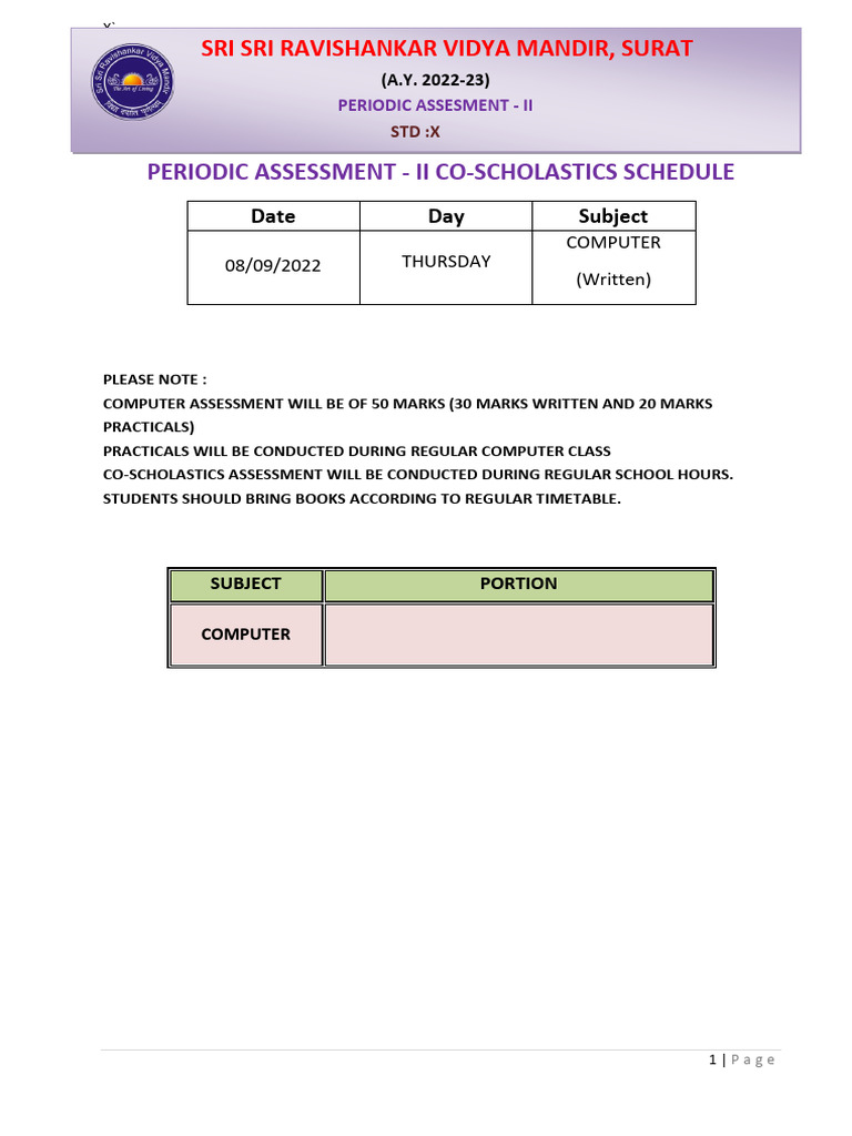 Std-10 PA-2 Portion & TT | PDF | Equations | Chemistry