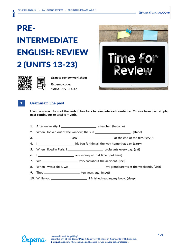 Pre-Intermediate English Grammar Review | PDF | English Language ...
