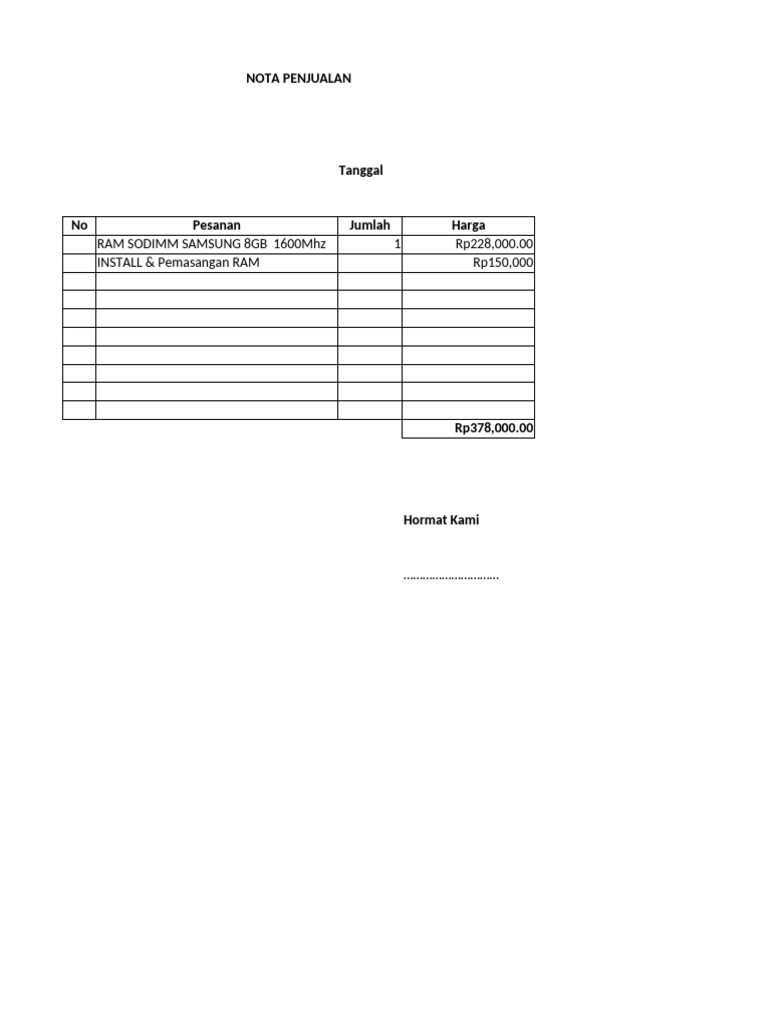 Nota Kosong Kledo Excel | PDF