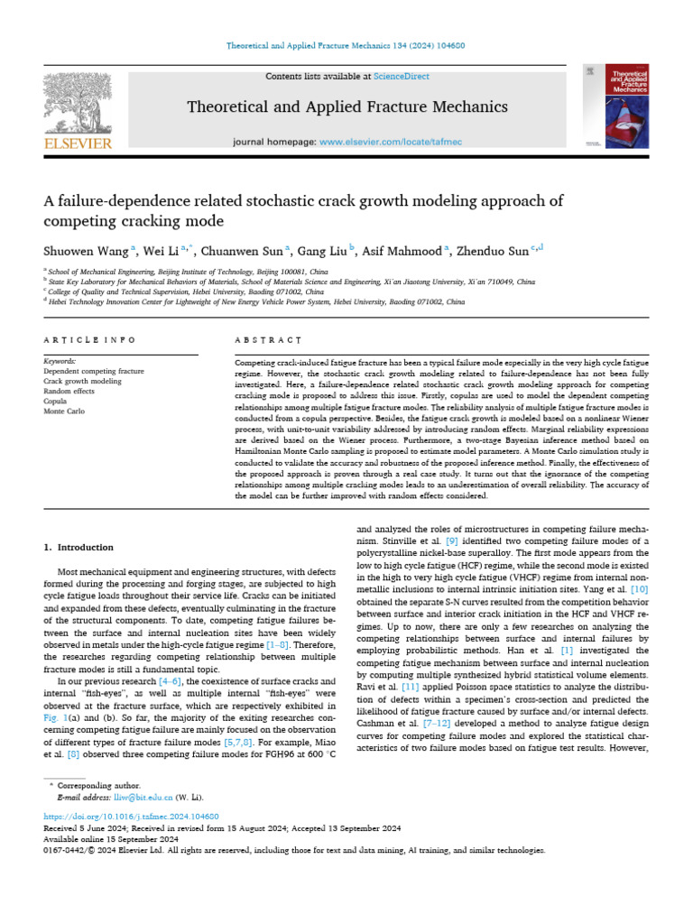 A Failure-Dependence Related Stochastic Crack Growth Modeling Approach ...