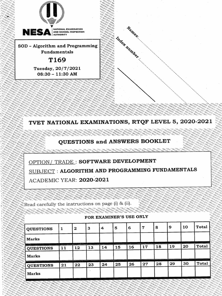 2021 T169 Algorithm and Programming Fundamentals TVET | PDF