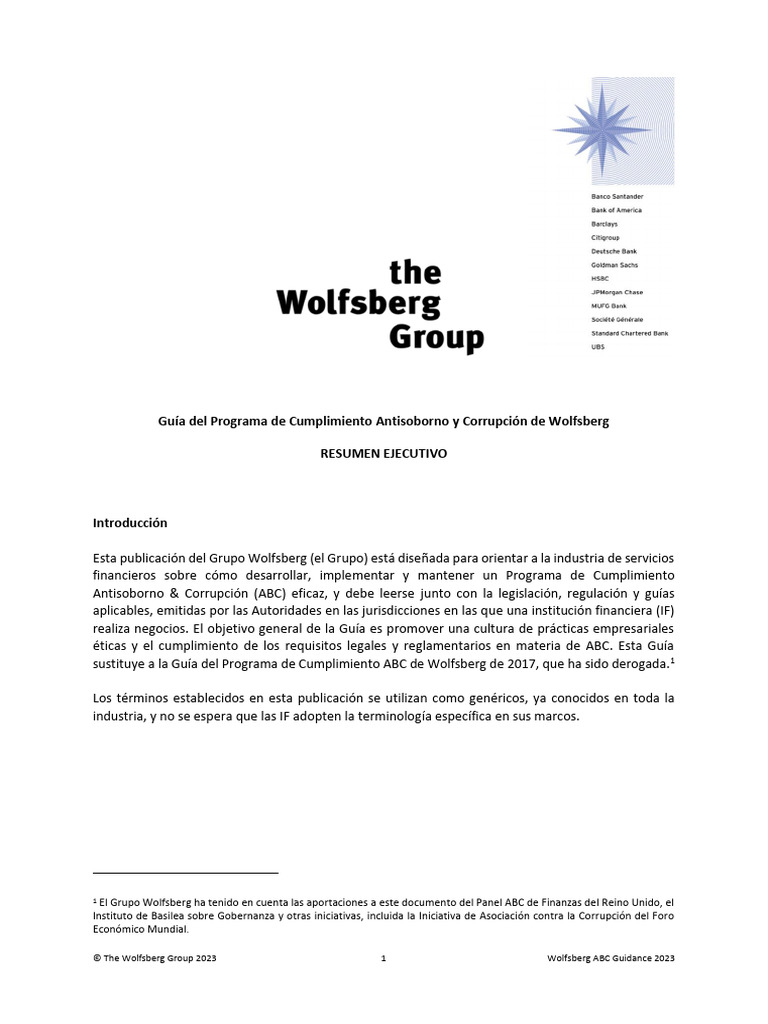 Wolfsberg ABC Guidance 2023 Executive Summary - Spanish | PDF ... Wolfsberg ABC Guidance 2023 Executive Summary - Spanish | PDF ...