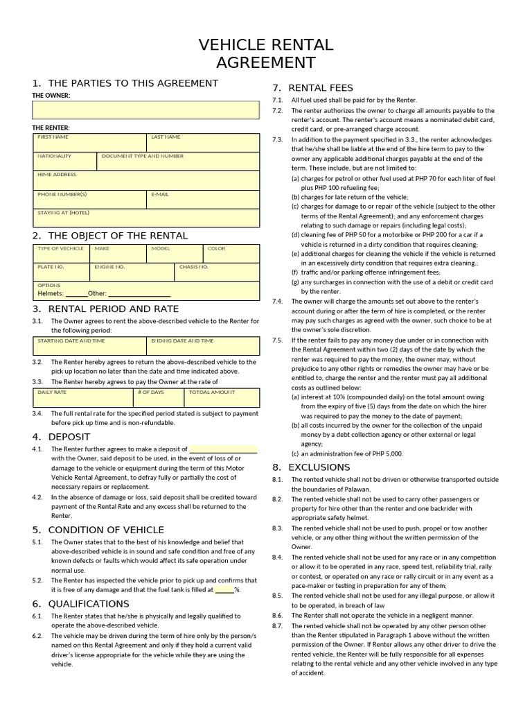 Motorcycle Rental Agreement Compress | PDF | Renting | Fee