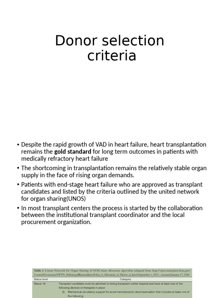 Donor Selection Criteria for Heart Transplants | PDF | Heart | Heart ...