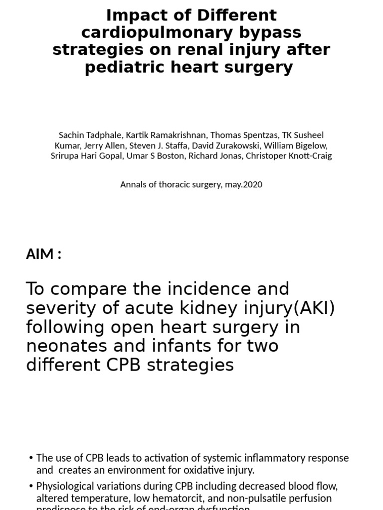 Impact of Different CPB Strategies On Renal Injury in Pediatric Heart ...