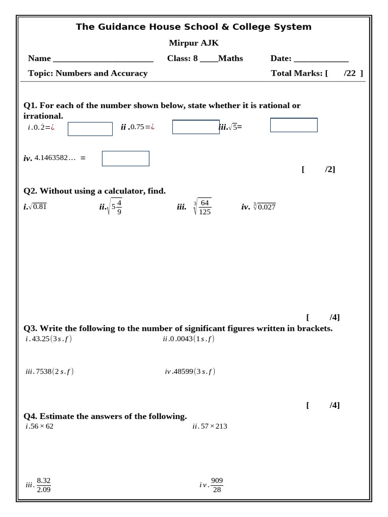 8s Chapter 1,2 Worksheet | PDF