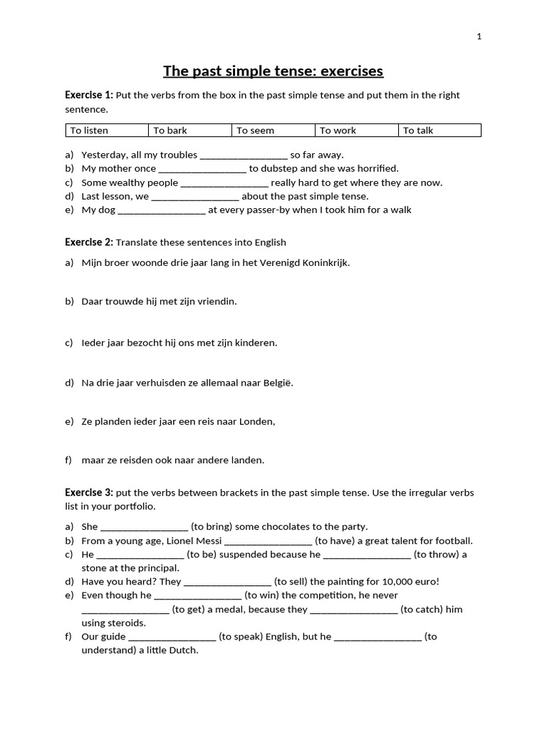 Past Simple Exercises for English Learners | PDF | Roman Britain ...