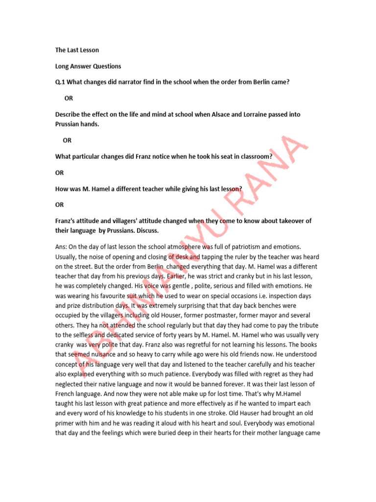 The Last Lesson Notes Long 23-24 | PDF | Human Communication | Cognition