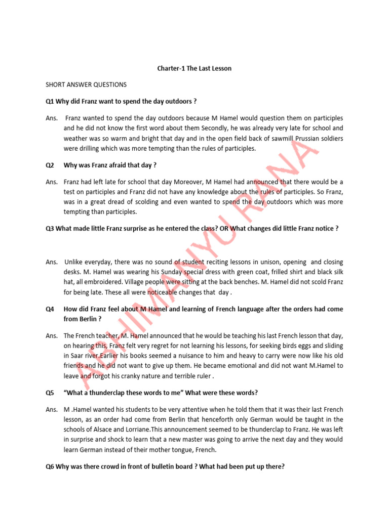 The Last Lesson Notes 23-24 | PDF