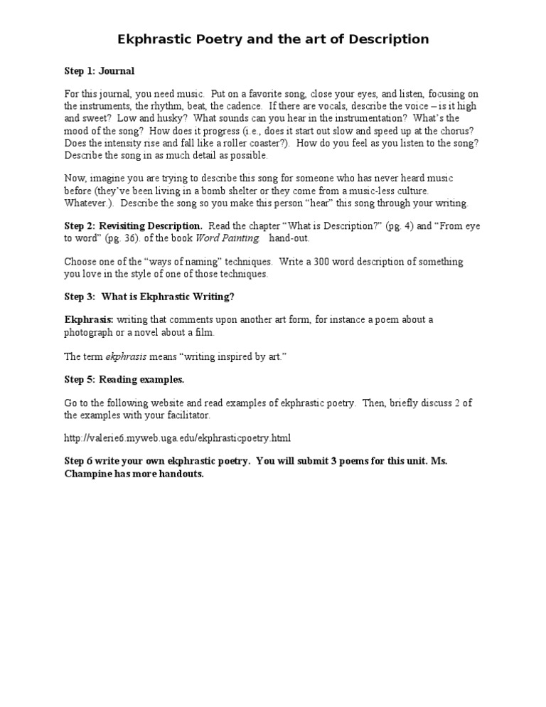 Writing Ekphrastic Poetry Guide | PDF