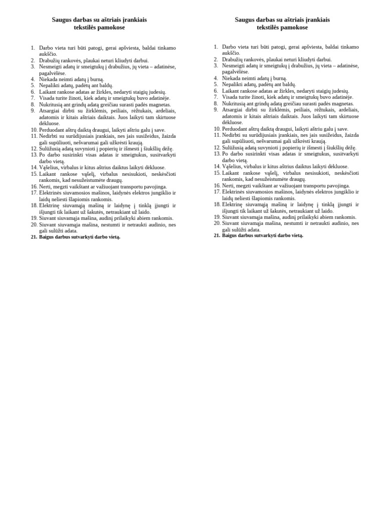 Saugus Darbas Su Astriais Irankiais (Tekstile) | PDF