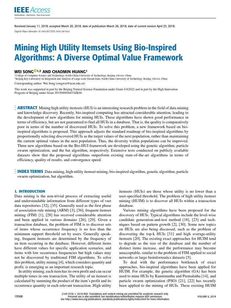 Copia De Mining High Utility Itemsets Using Bio Inspired Algorithms A Diverse Optimal Value