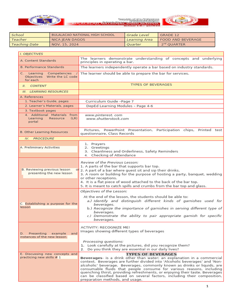 Bar Operations and Beverage Types Guide | PDF | Alcoholic Beverages | Drink