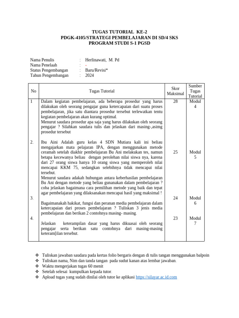 Tugas Tutorial Ke 2 Strategi Pembelajaran | PDF