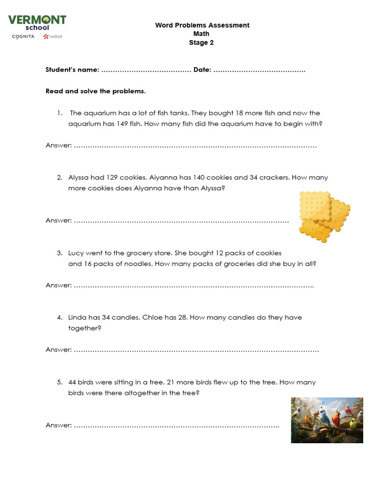Word Problems Assessment | PDF