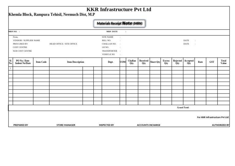 Material Receipt Note | PDF