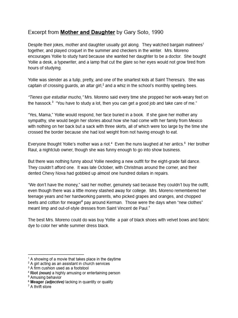 Excerpt From Mother and Daughter by Gary Soto 1990 1 | PDF