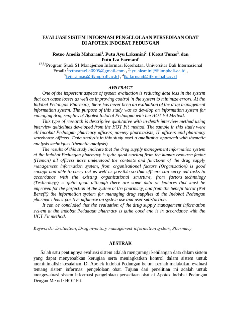 Evaluasi Sistem Informasi Obat Apotek Pdf