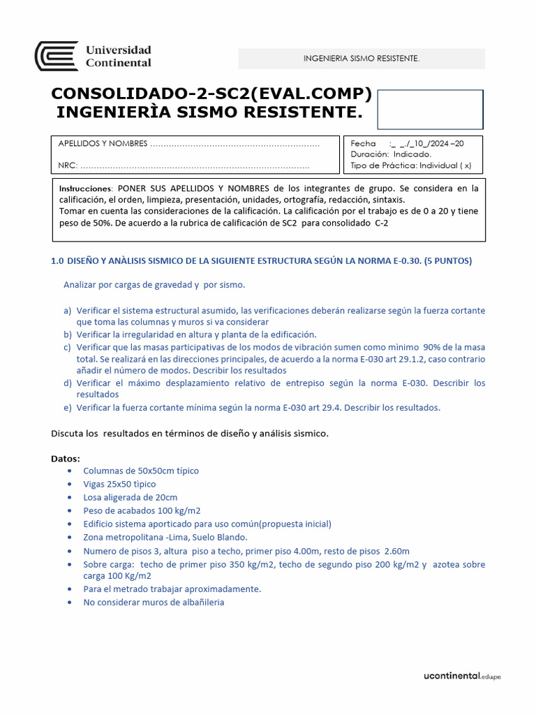 Consolidado 2 Sc2 Ing Sismica 2024 20a | PDF | edificio | Ingeniería estructural