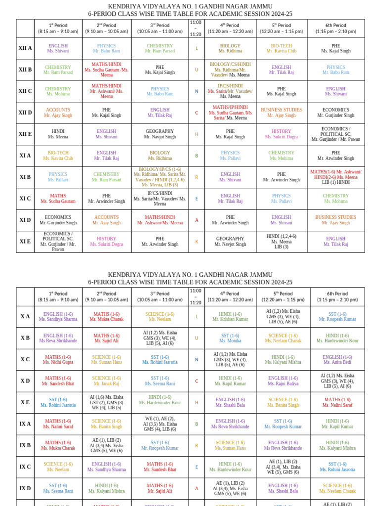 6 Period Time Table 2024-25 | PDF
