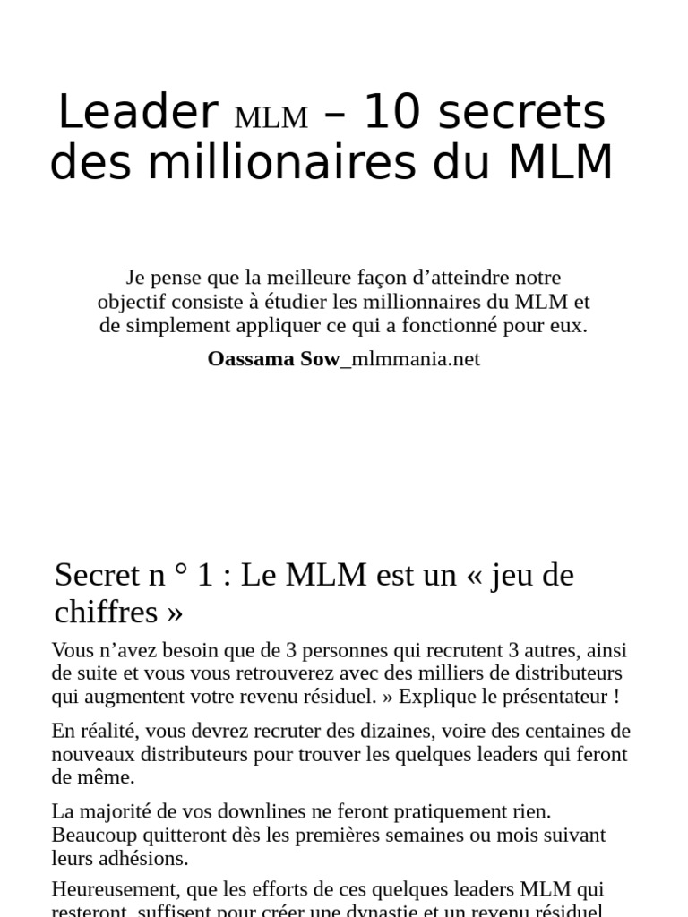10 Secrets des Leaders MLM | PDF | Motivation | Motivant