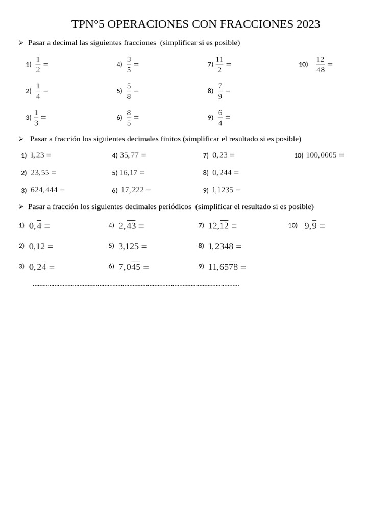 Tpn°5 Operaciones Cens Fracciones 2023 | PDF