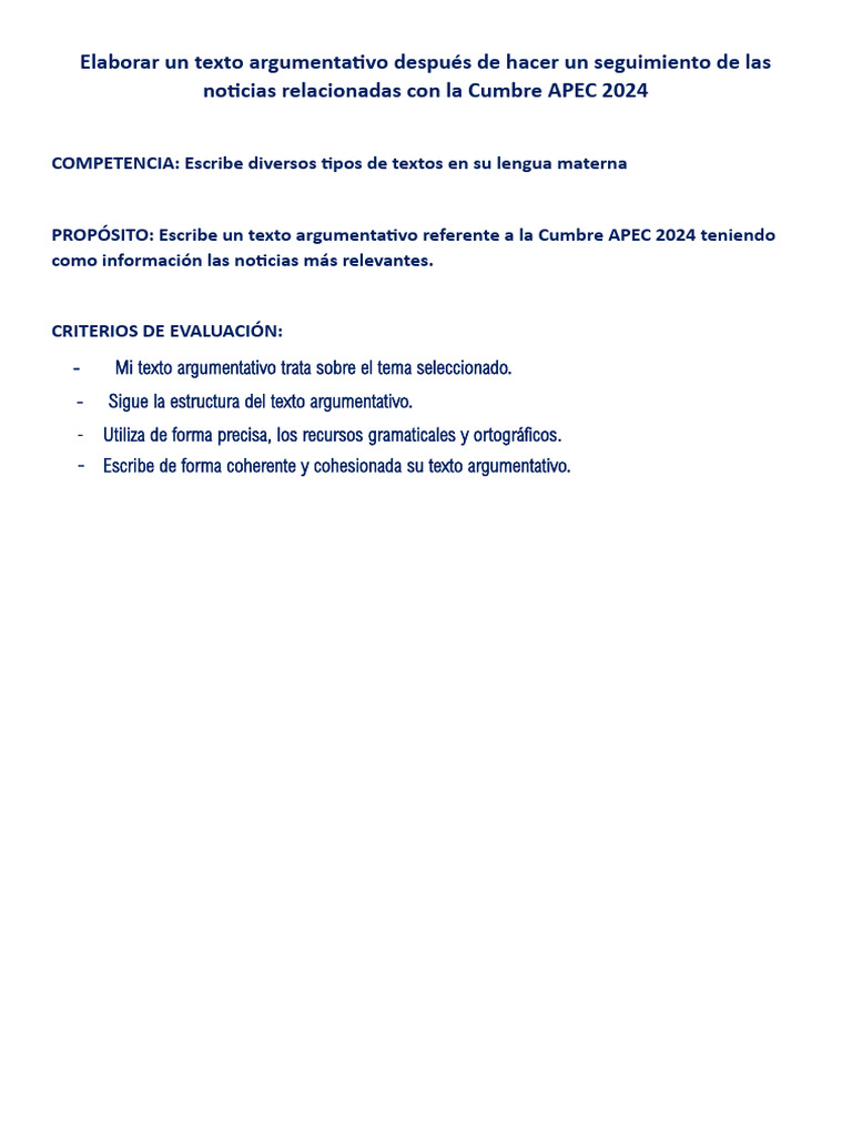 FICHA DE TRABAJO - Cumbre APEC 2024 | PDF