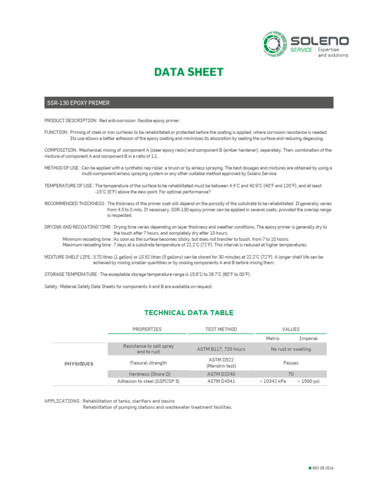 Data Sheet ssr-130 Epoxy Primer | PDF | Epoxy | Materials Science