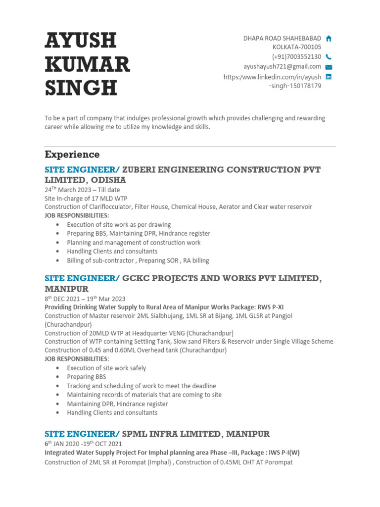 Ayush Kumar Singh Resume | PDF | Engineering