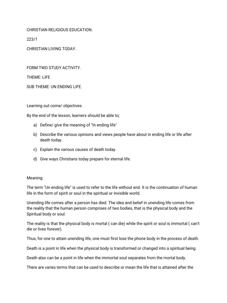 Form 2 Unending Life 1 | PDF