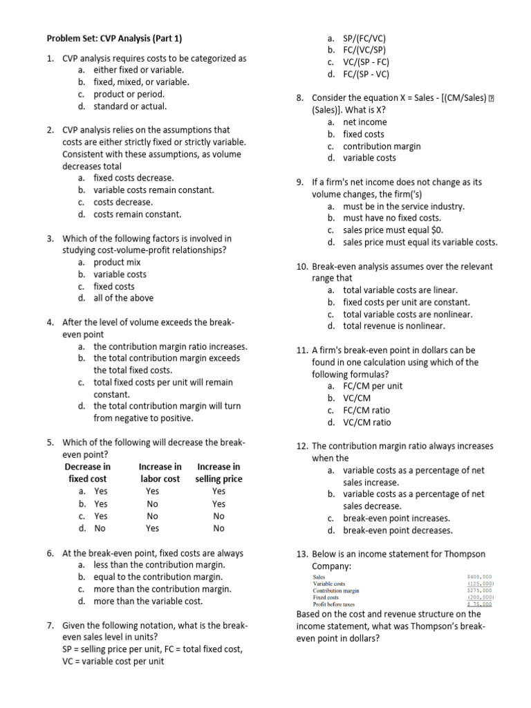 CVP Questions | PDF | Economics | Financial Accounting