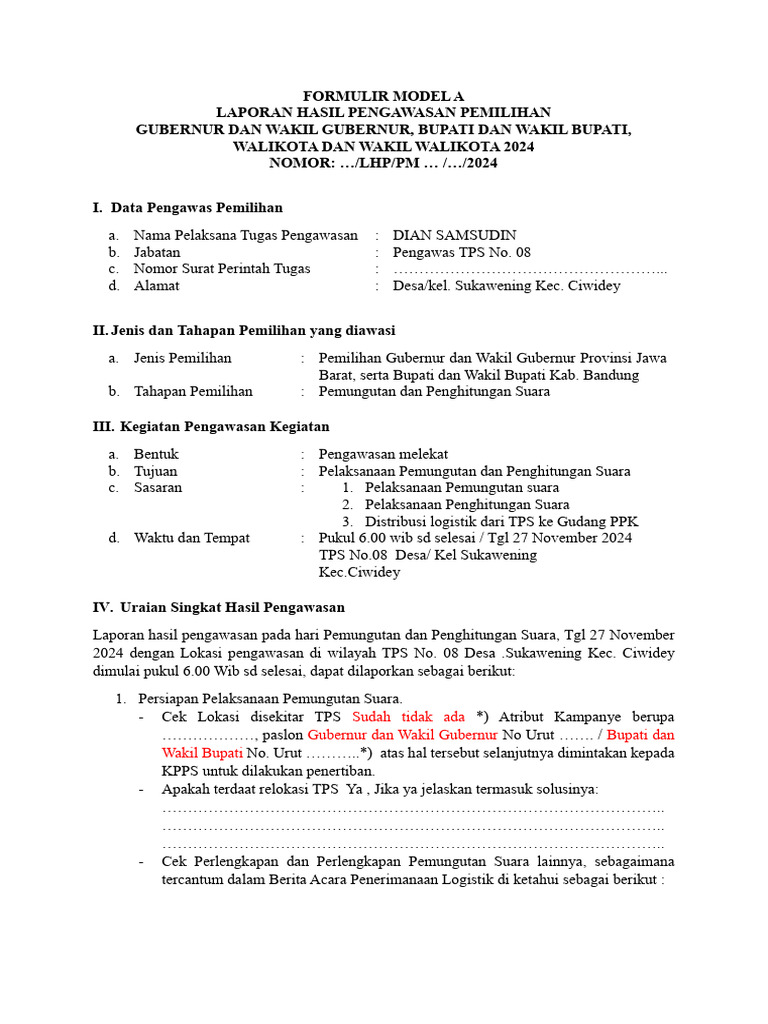 Formulir Model A PTPS - Pungut Hutung 08 | PDF