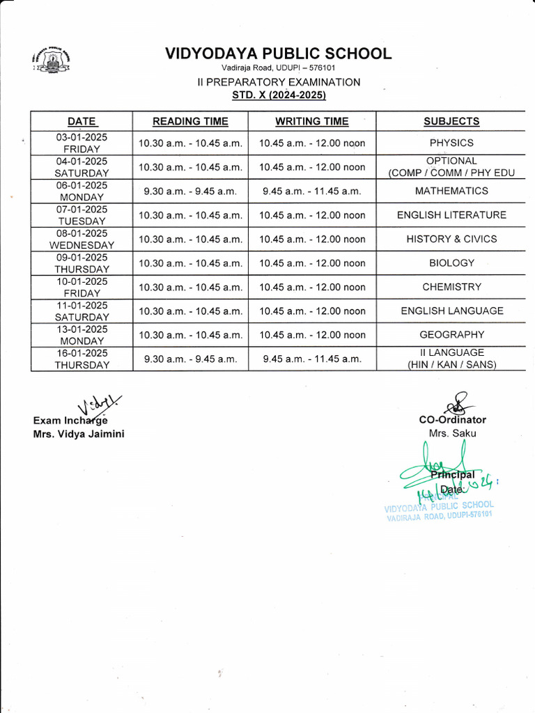 II Preparatory Timetable | PDF
