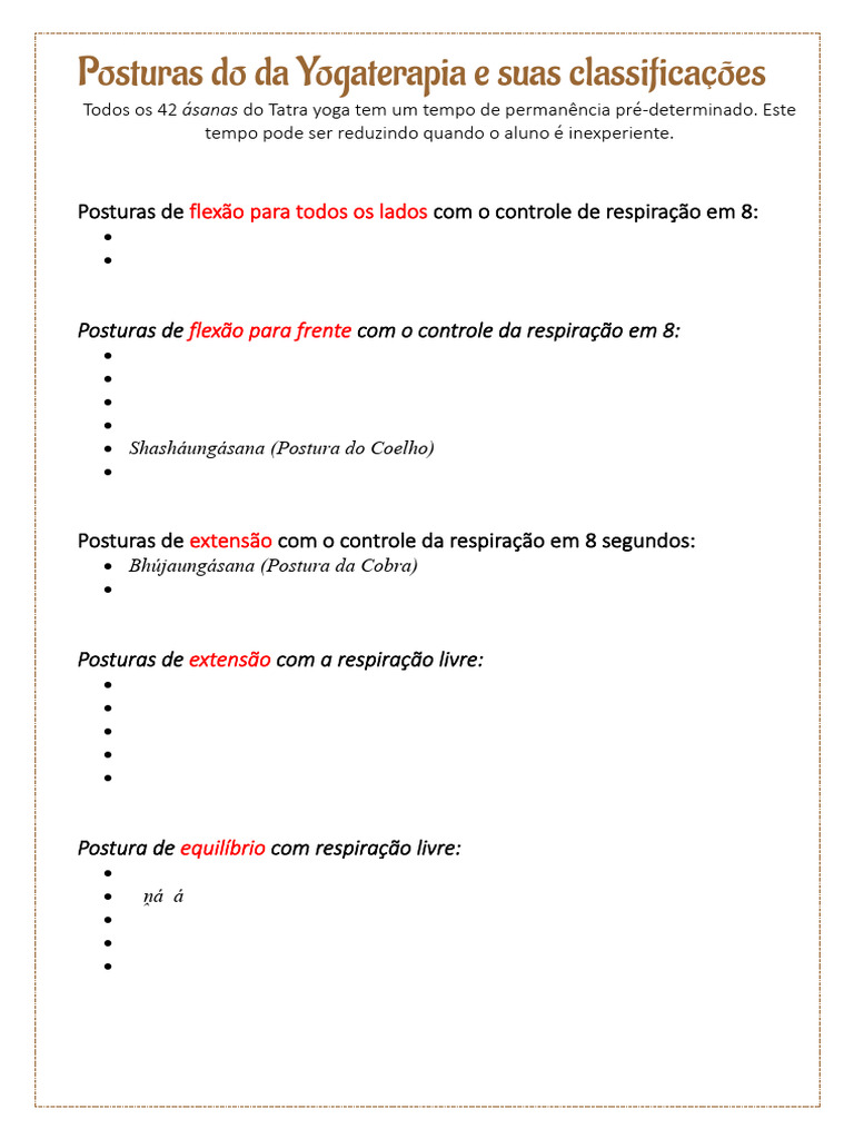 Posturas de Yogaterapia e Classificações | PDF | Ioga | Hatha Yoga