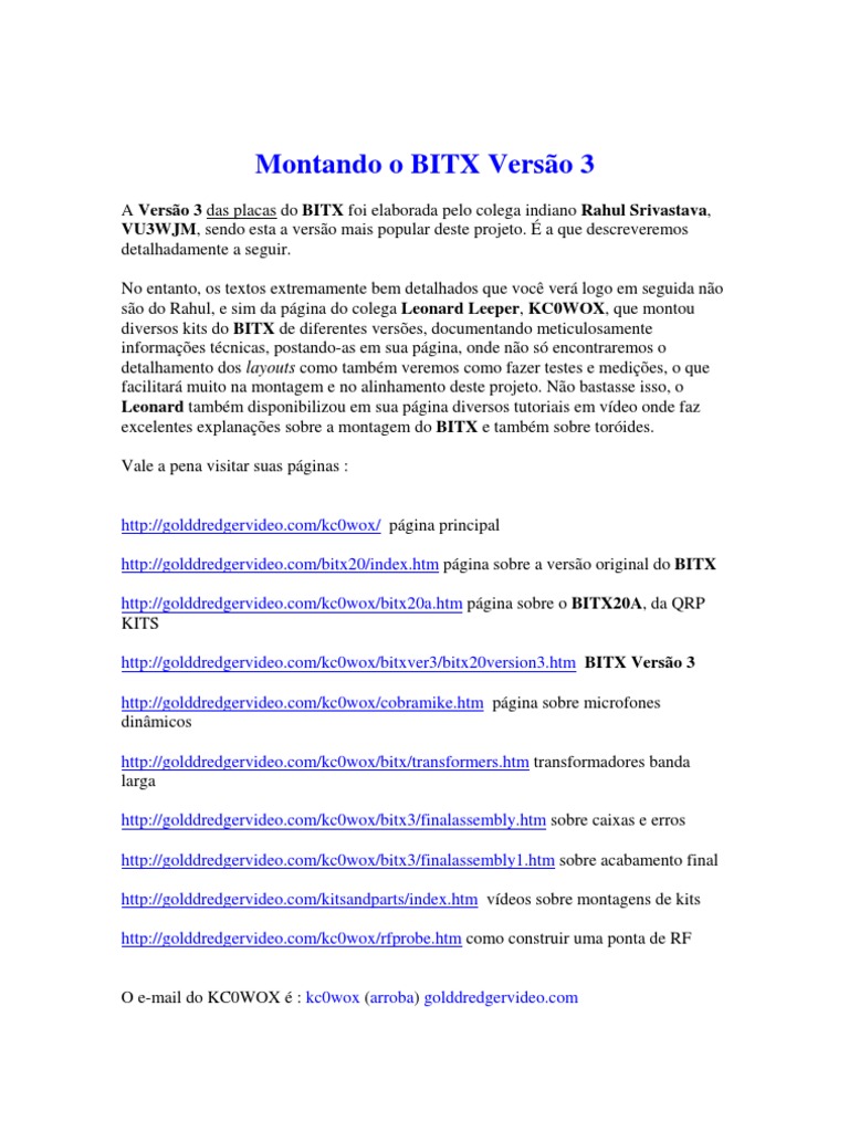 BITX Versao 3 | PDF | Rede elétrica | Transformador