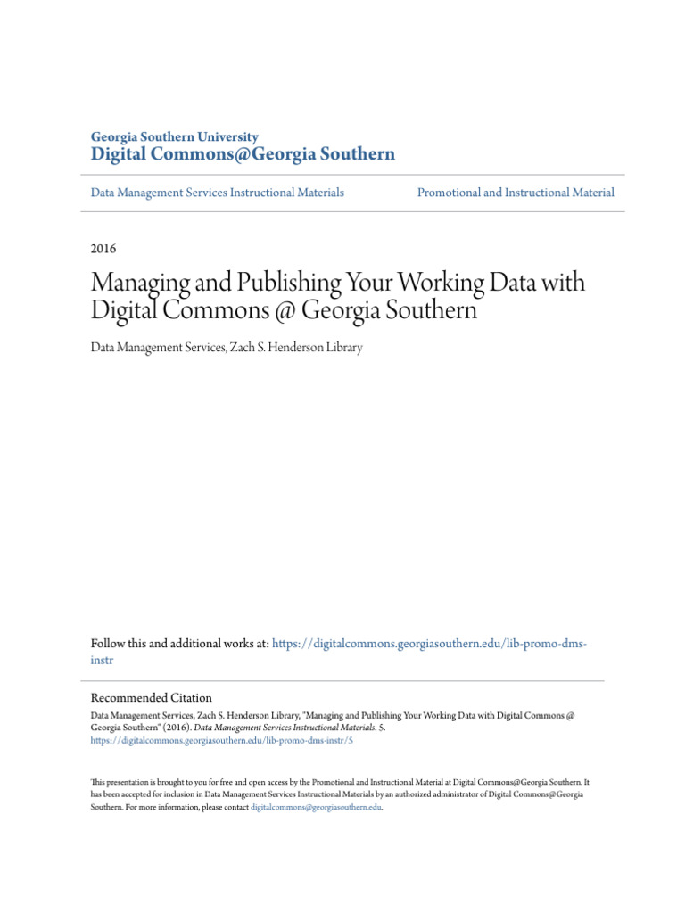Managing and Publishing Your Working Data With | PDF | Data | Libraries