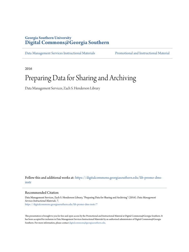 Preparing Data For Sharing and Archiving | PDF | Metadata | Creative Commons License