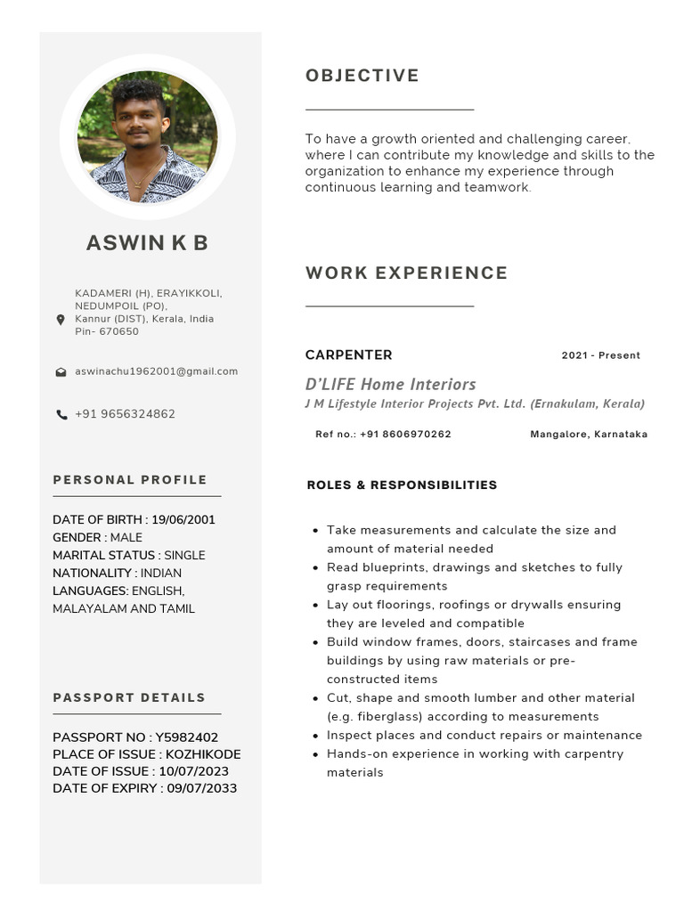 Aswin Resume | PDF | Carpentry
