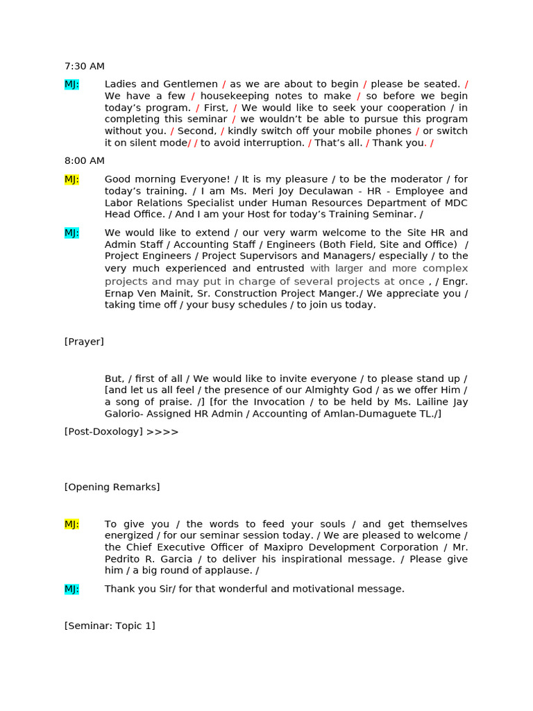 Master of The Ceremonies Script | PDF | Business