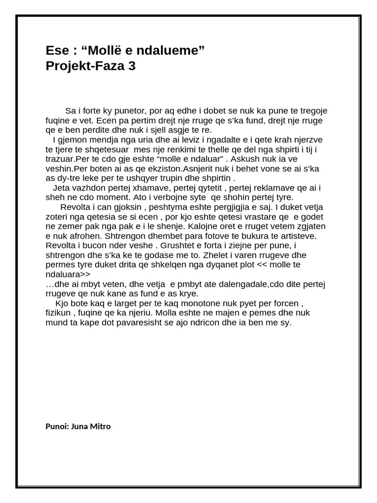 Ese: "Mollë e Ndalueme" Projekt-Faza 3: Punoi: Juna Mitro | PDF