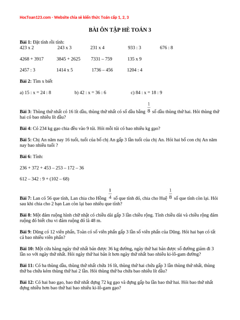 Bai On Tap He Toan 3 Len 4 File Word | PDF