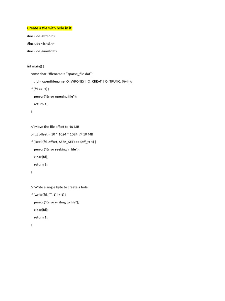 Create A File With Hole in It | PDF | Computer Architecture | Software Engineering