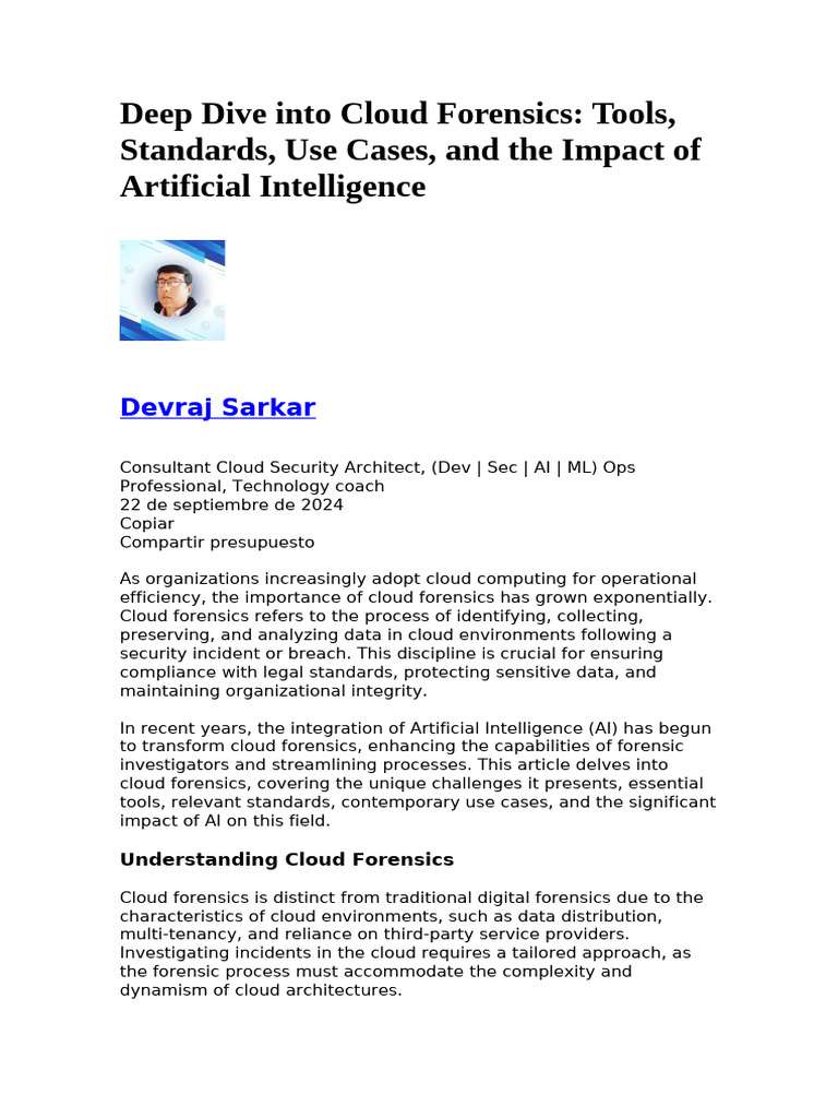 Deep Dive Into Cloud Forensics | PDF | Cloud Computing | Artificial Intelligence