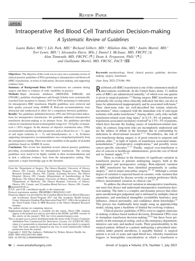 Intraoperative Red Blood Cell Transfusion.19 | PDF | Red Blood Cell ...