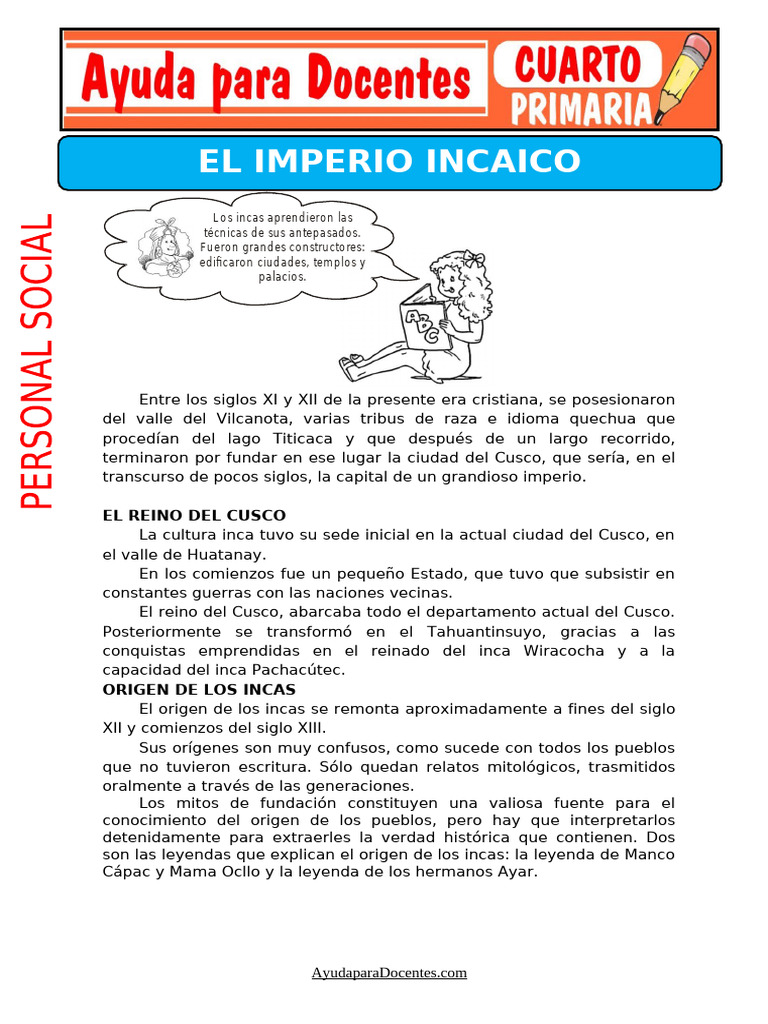 Fichas Del Imperio Incaico para Cuarto de Primaria | PDF | Imperio Inca