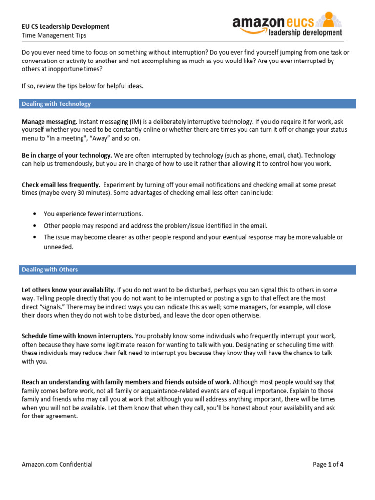 Time Management Tips for Leaders | PDF | Time Management | Professional ...