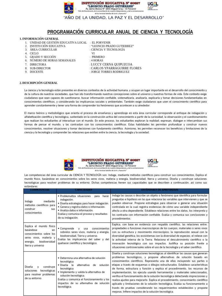 Programaciòn Curricular Anual Cyt 1º Grado 2024 | PDF | Plantas | Organismos