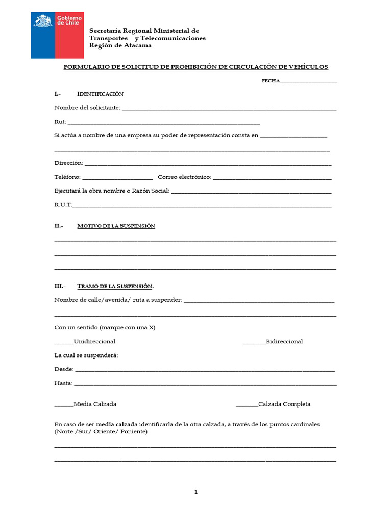 Formulario Cierre de Calles SEREMI MTT | PDF