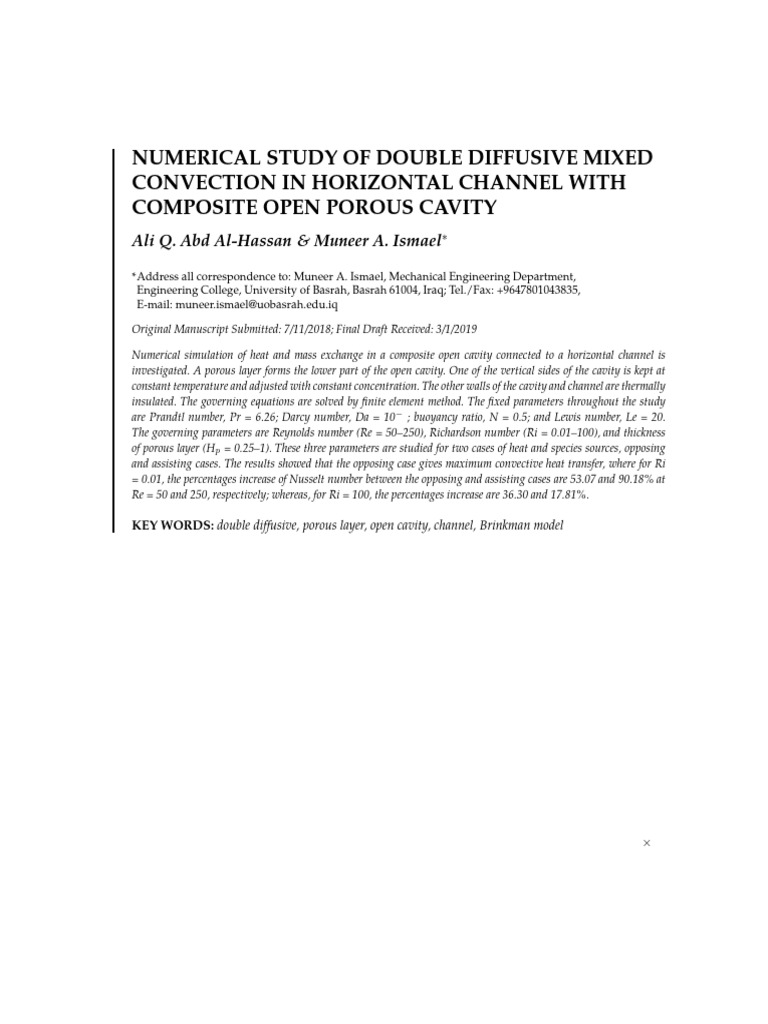 Abdal-Hassan2019 Porous Cavity+canal | PDF | Convection | Heat Transfer